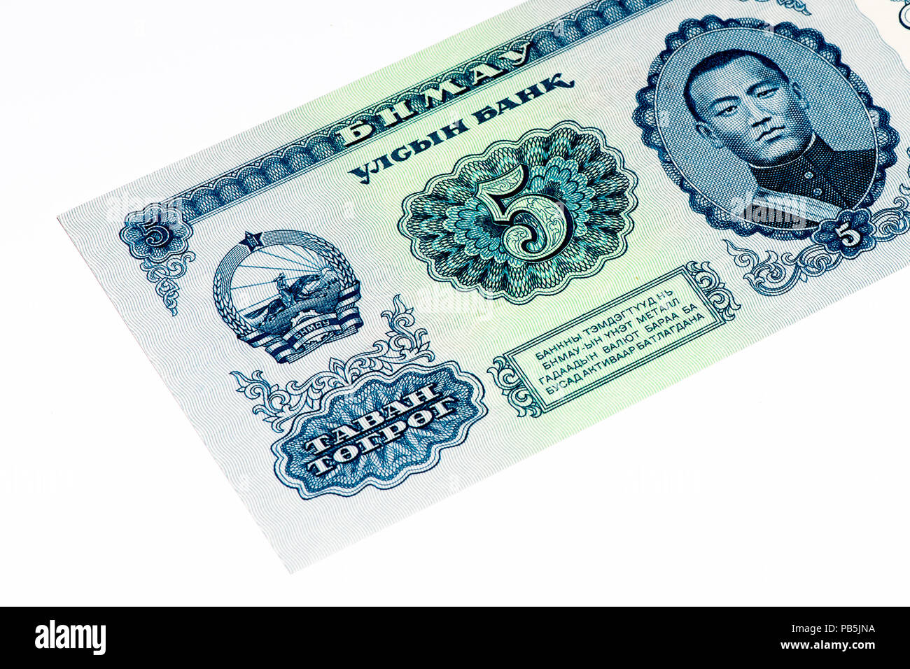 5 togrog bank note. Togrog is the national currency of Mongolia Stock ...