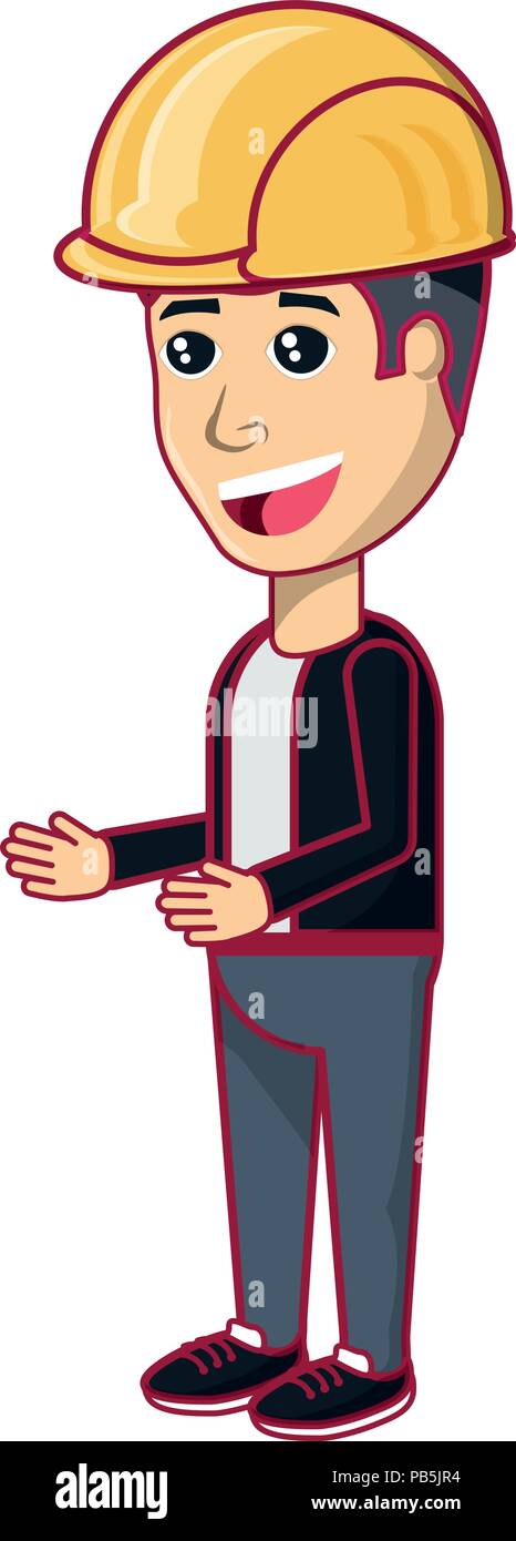 cartoon man with safety helmet icon over white background, vector ...