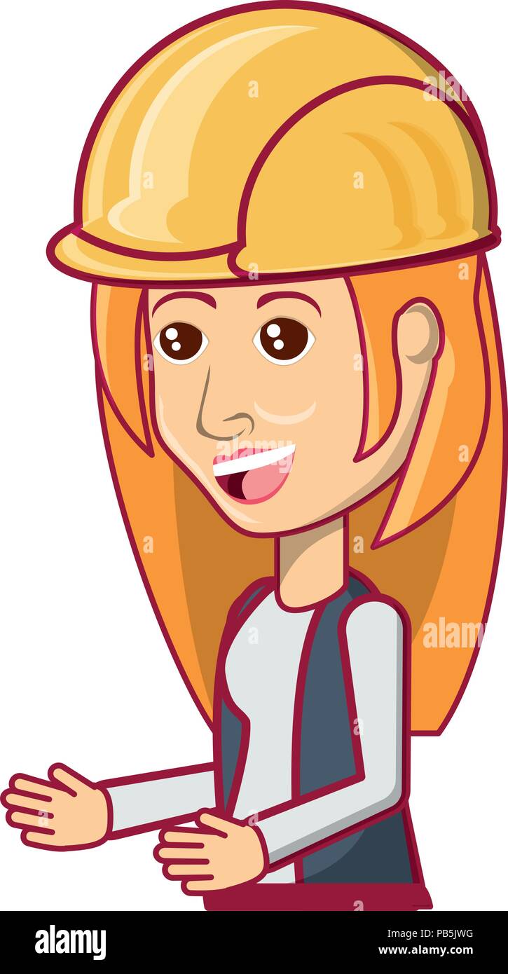cartoon woman with safety helmet over white background, vector ...