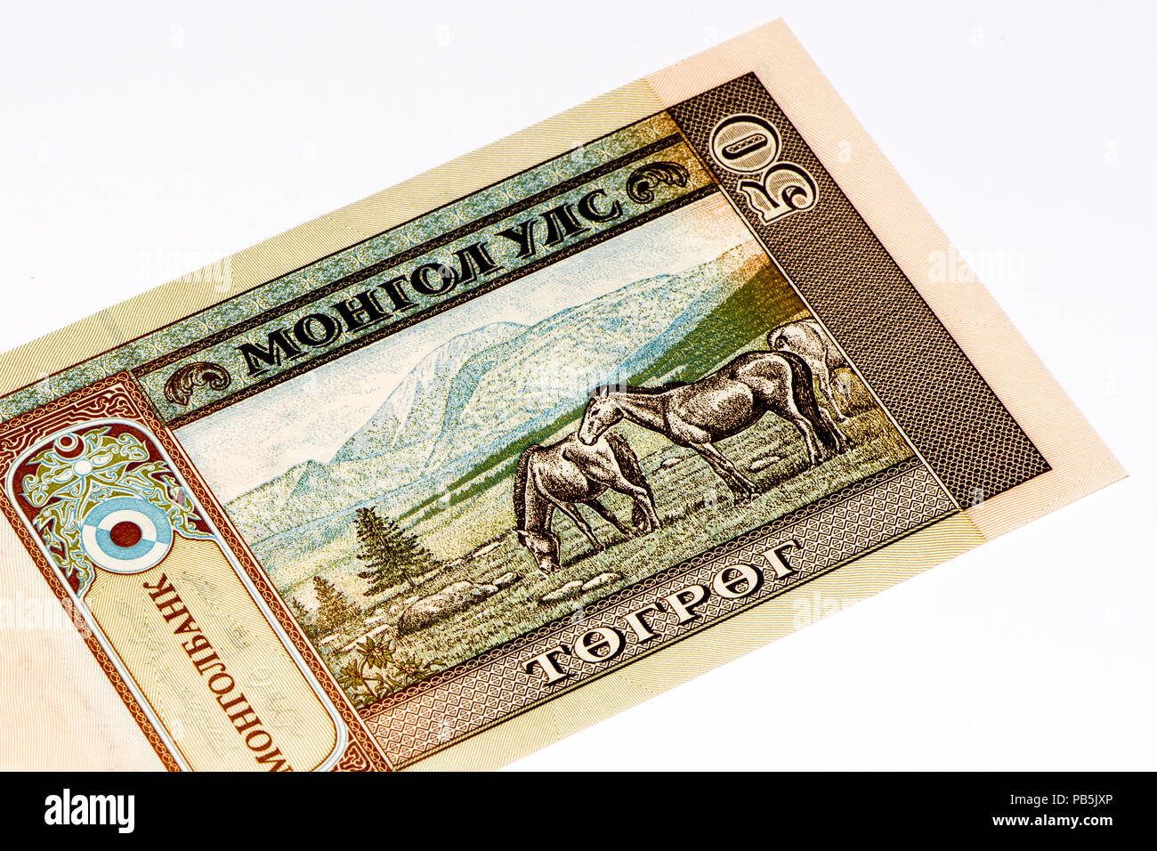 50 togrog bank note. Togrog is the national currency of Mongolia Stock ...