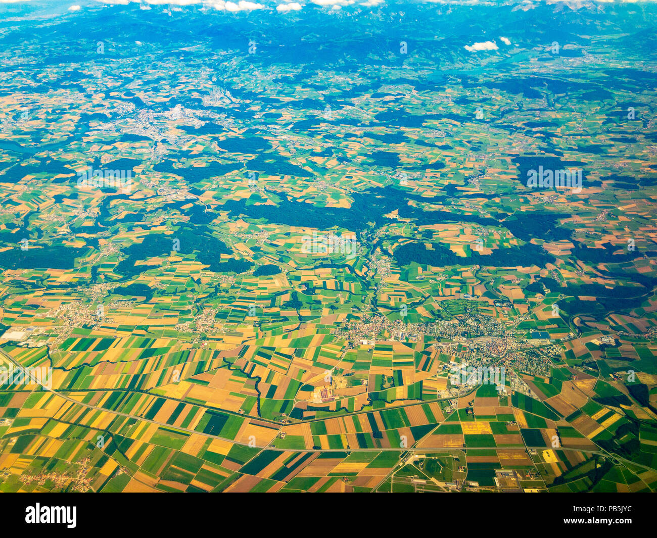 Top aerial view of country side in Switzerland at summer time Stock ...