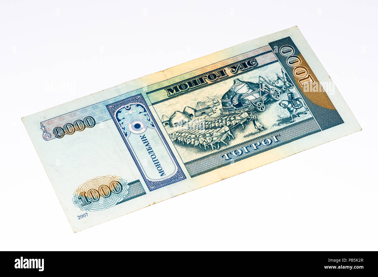 1000 togrog bank note. Togrog is the national currency of Mongolia ...