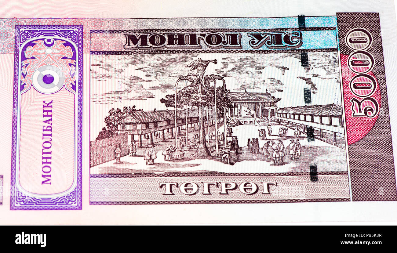 5000 togrog bank note. Togrog is the national currency of Mongolia ...