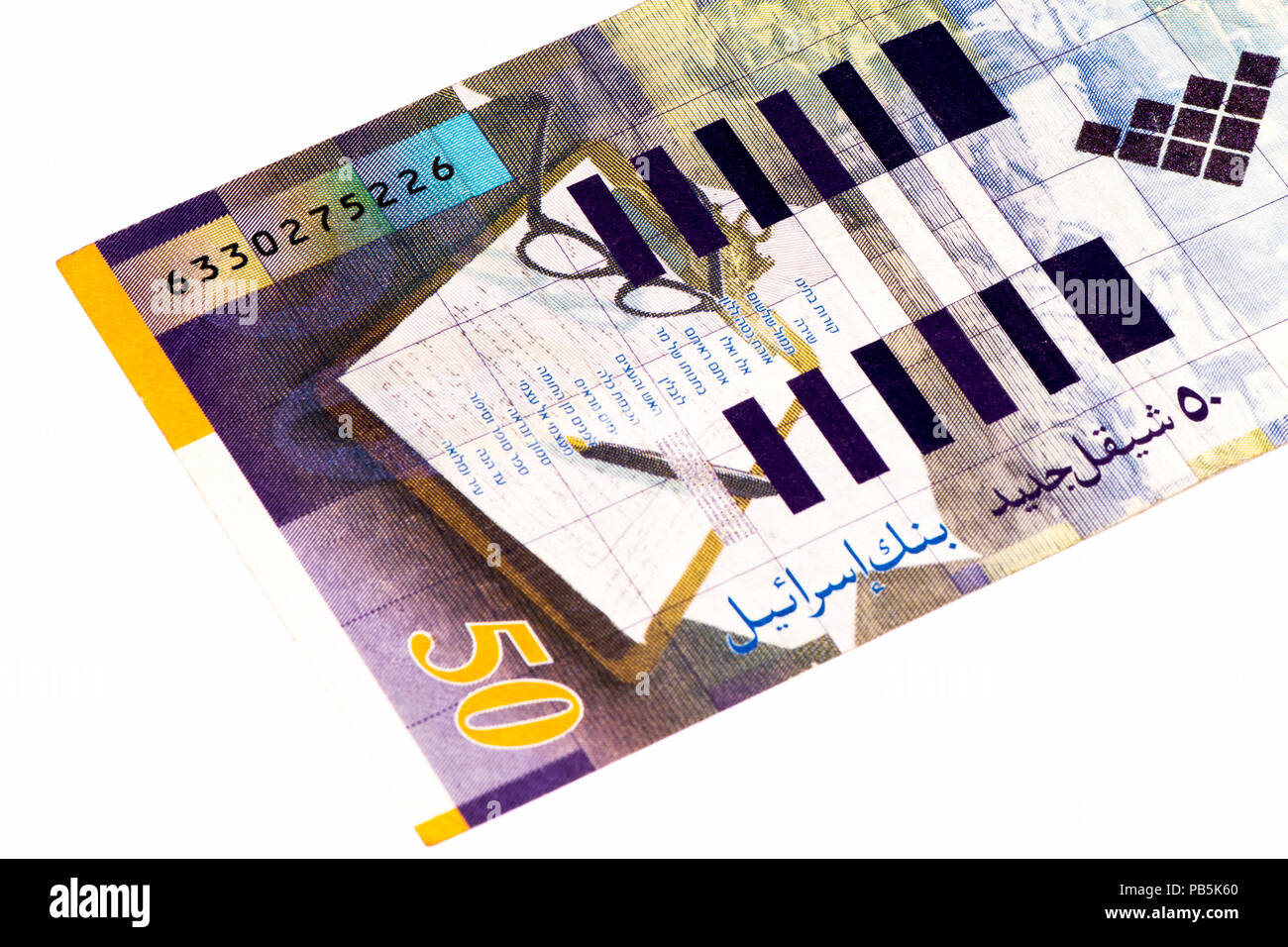 50 shekels bank note of Israel. New shekels is the national currency of ...