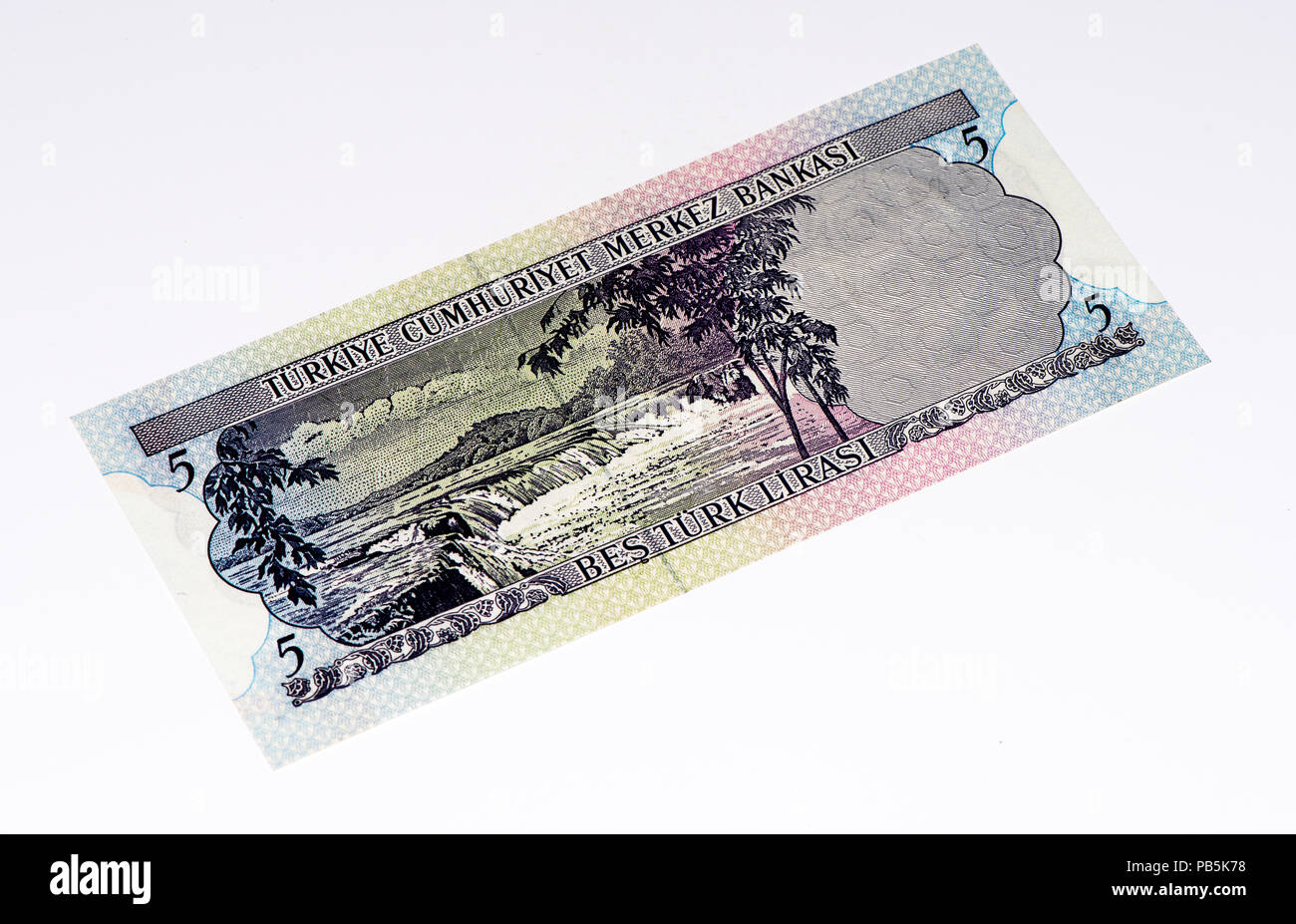 5 Turkish liras bank note. Turkish lira is the national currency of ...