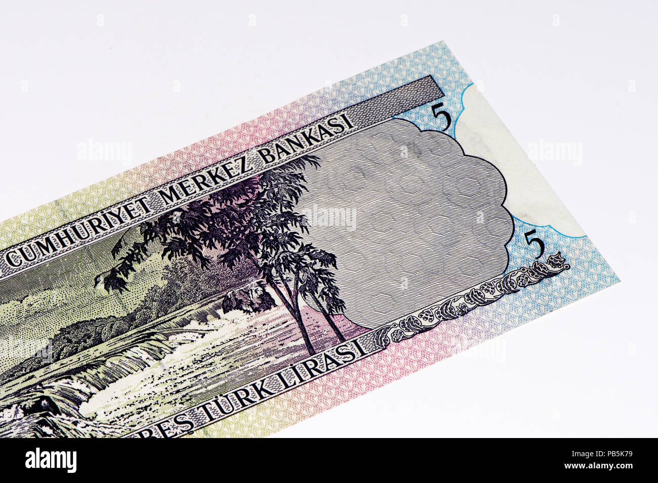 5 Turkish liras bank note. Turkish lira is the national currency of ...