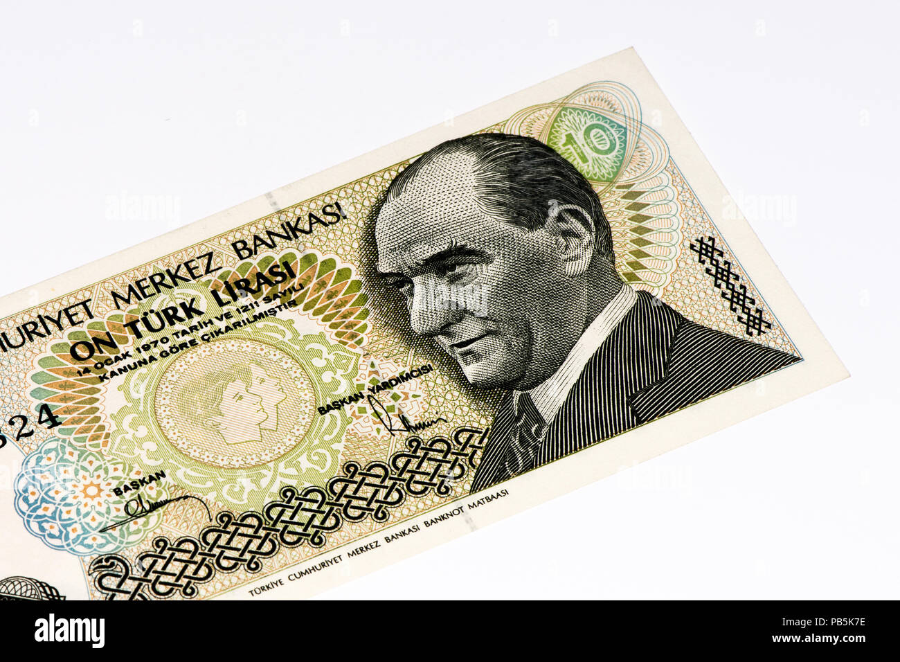 10 Turkish liras bank note. Turkish lira is the national currency of ...