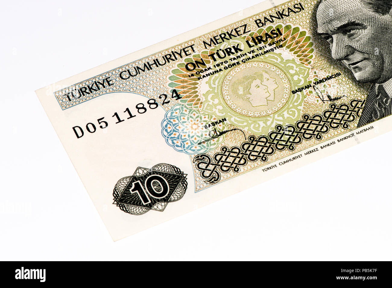 10 Turkish liras bank note. Turkish lira is the national currency of ...