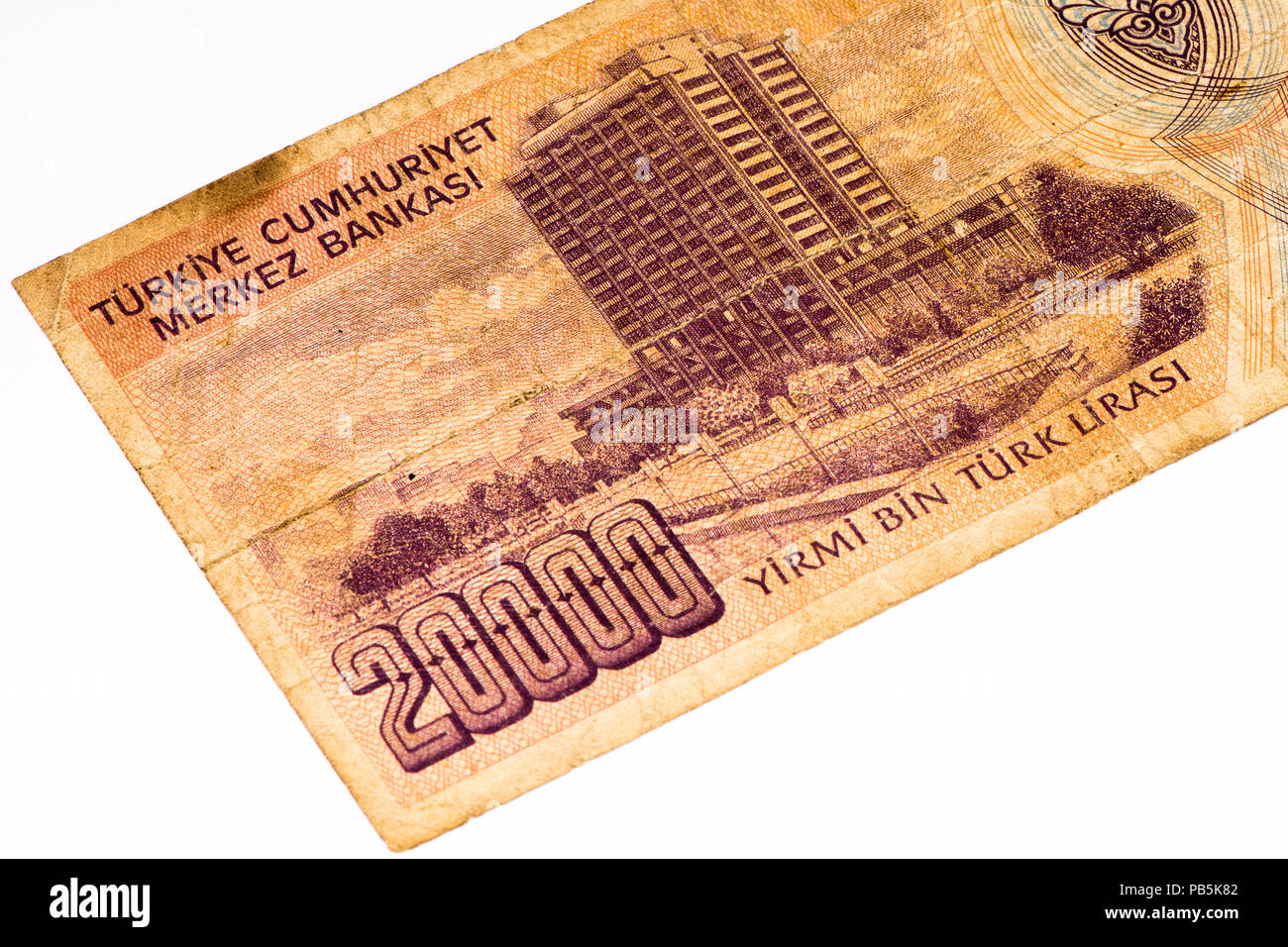 20000 Turkish liras bank note. Turkish lira is the national currency of ...