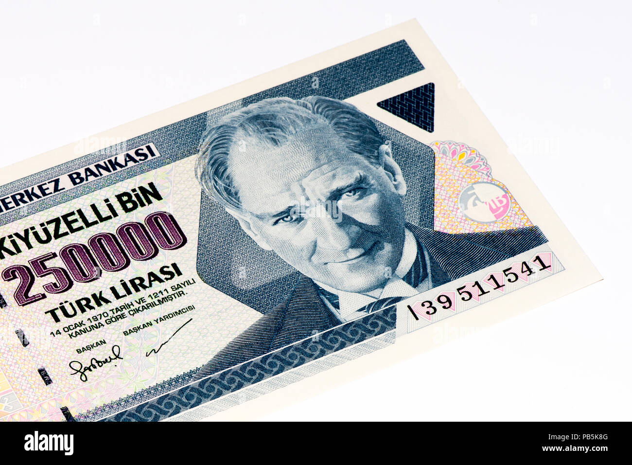 250000 Turkish liras bank note. Turkish lira is the national currency ...