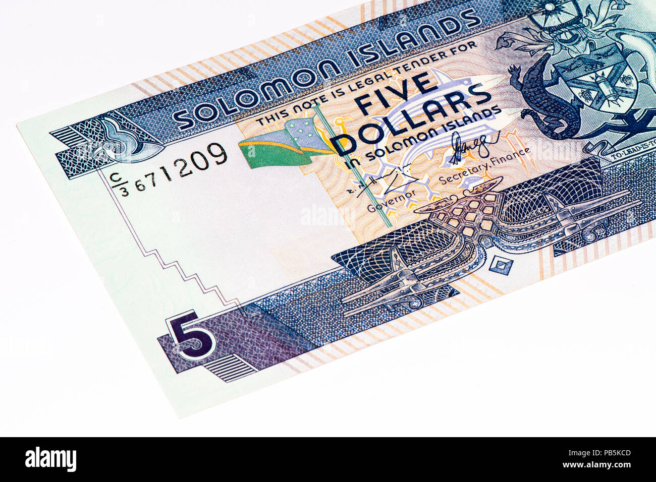 5 Solomon Islands dollar bank note. Solomon Islands dollar is the ...