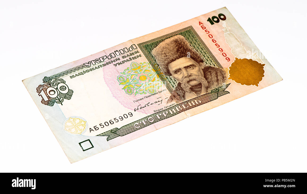 100 Ukrainian hryvnia bank note. Hryvnia is national currency in ...