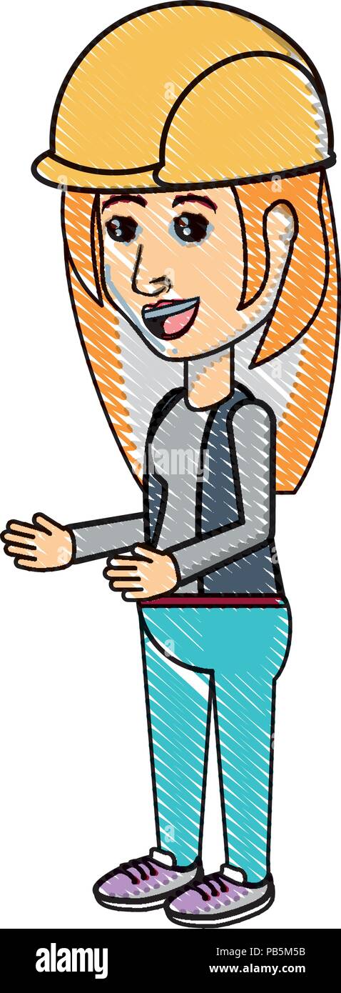 cartoon woman with safety helmet over white background, vector ...