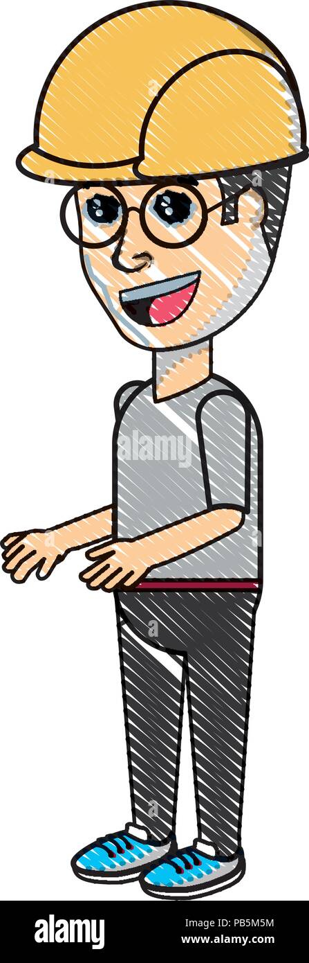 cartoon man with safety helmet icon over white background, vector ...