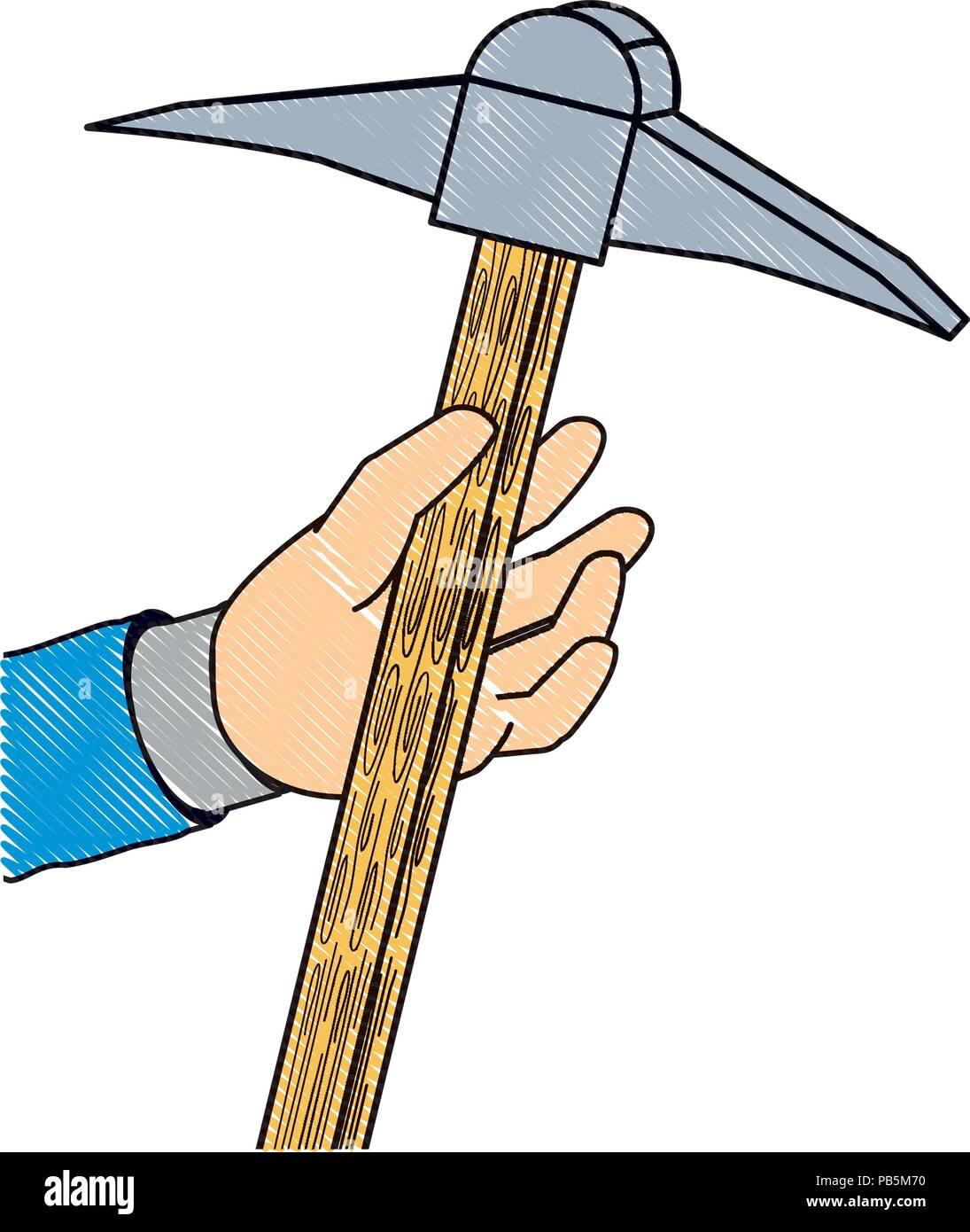 hand holding a pickaxe icon over white background, vector illustration ...