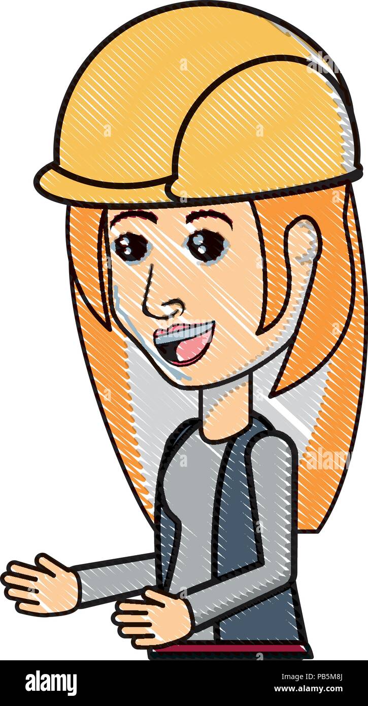 cartoon woman with safety helmet over white background, vector ...