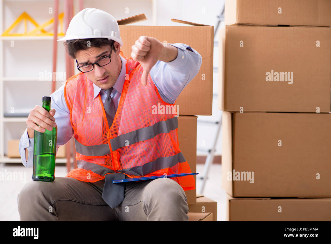 Delivery man drunk at work Stock Photo - Alamy