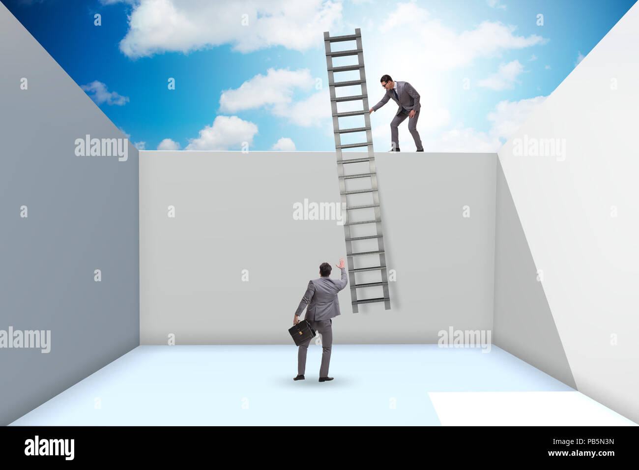 Businessman helping colleague to escape from problems Stock Photo - Alamy