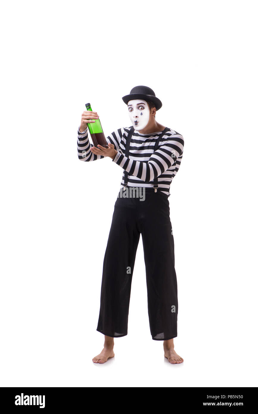Mime drinking wine isolated on white background Stock Photo - Alamy