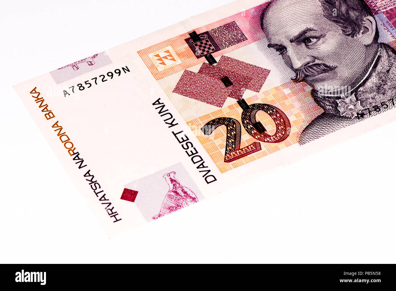 20 Croatian kunas bank note. Kuna is the national currency of Croatia ...