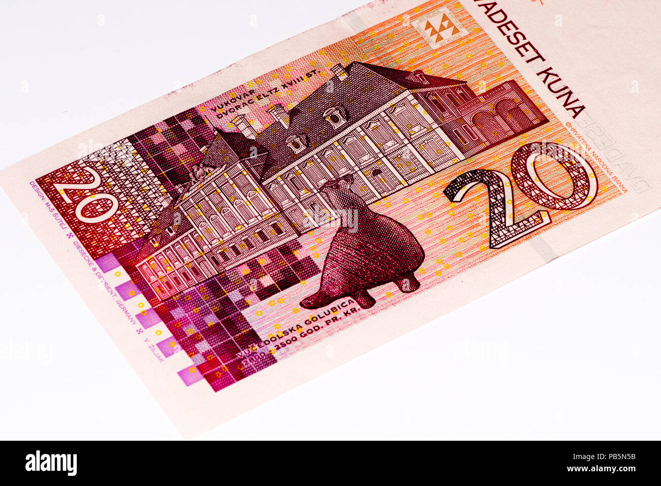 20 Croatian kunas bank note. Kuna is the national currency of Croatia ...