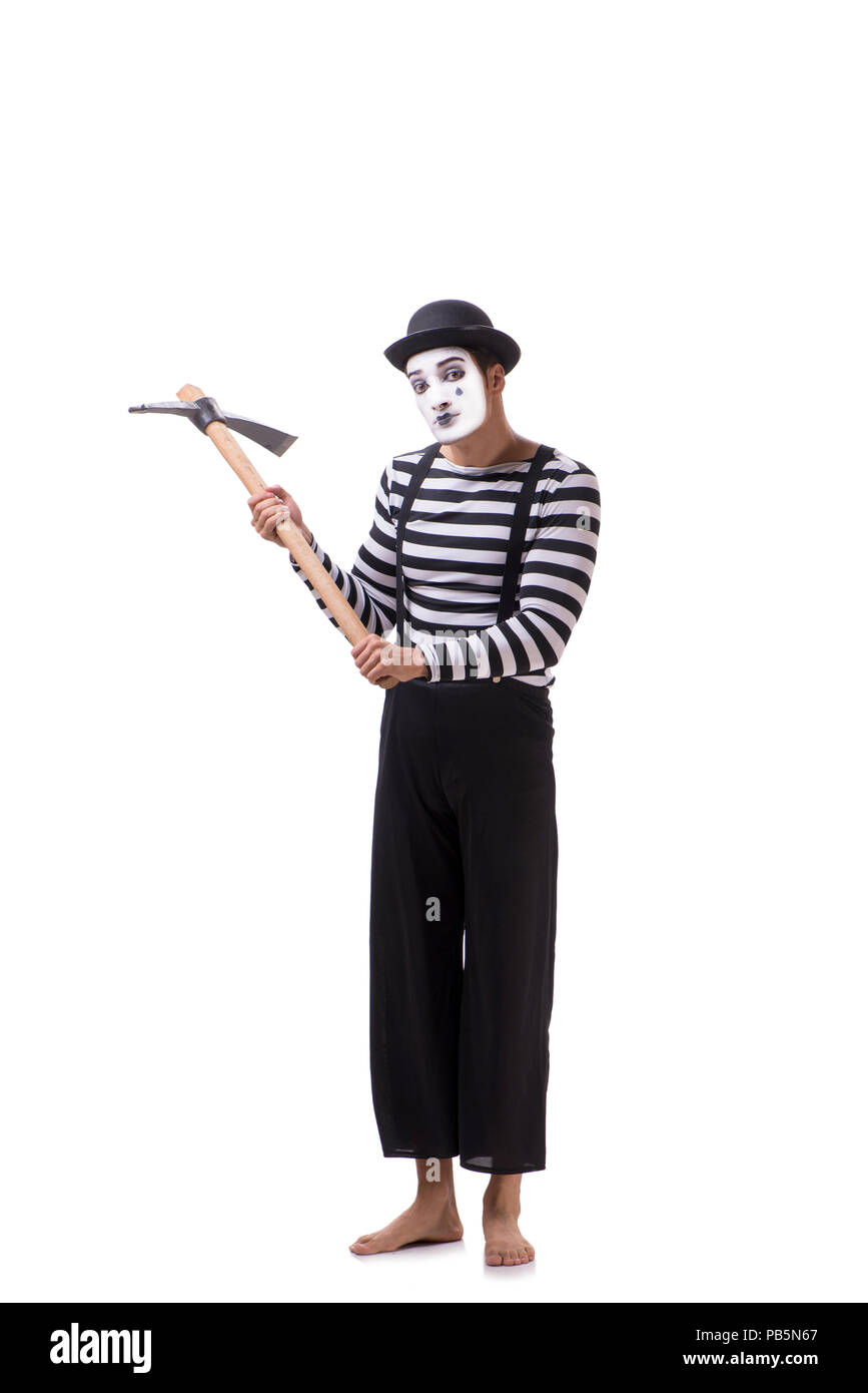 Mime with axe isolated on white background Stock Photo - Alamy