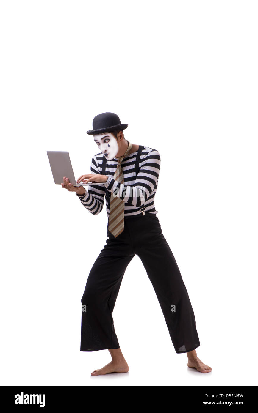 Mime with laptop isolated on white background Stock Photo - Alamy
