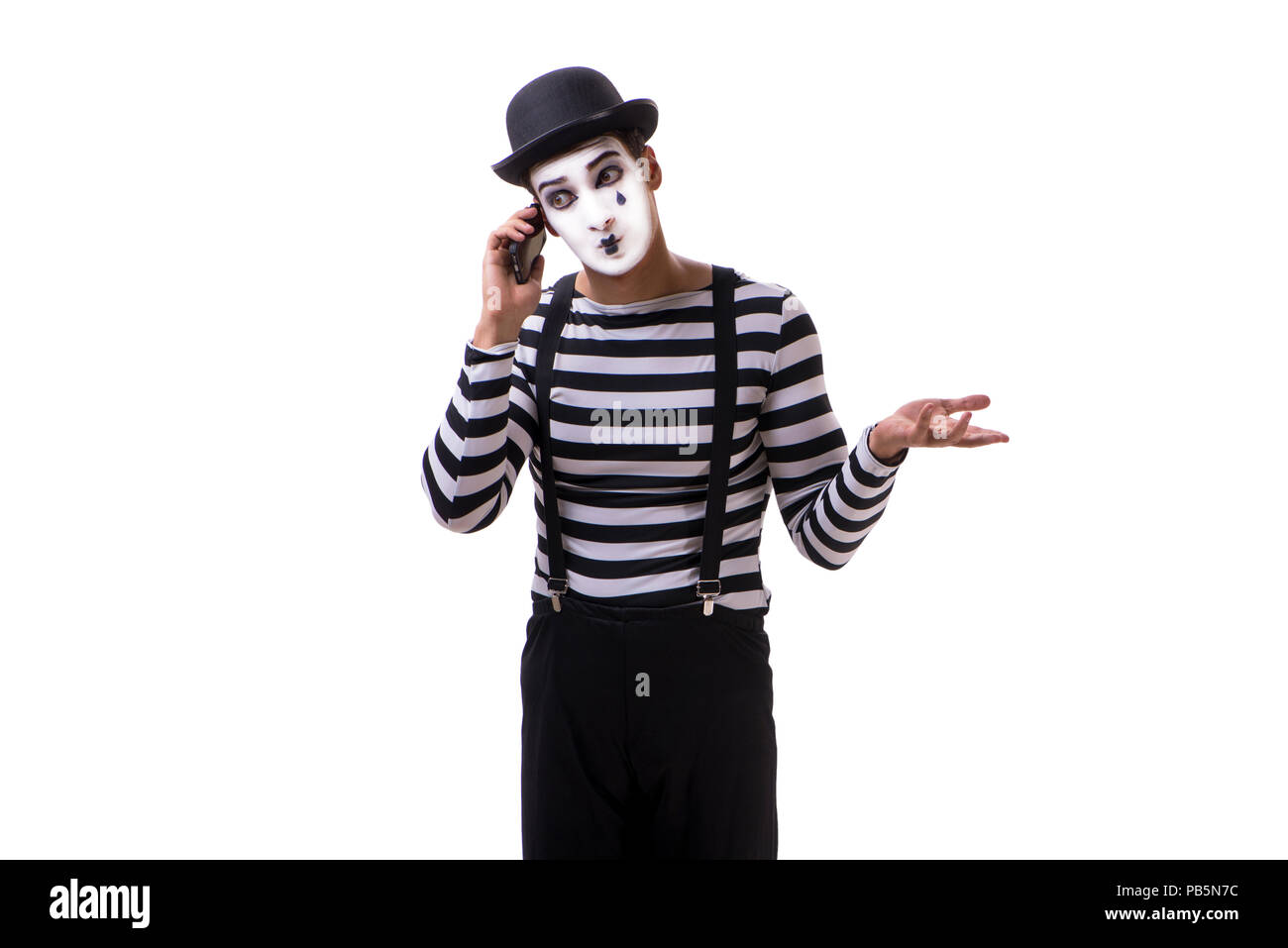 Mime with telephone isolated on white background Stock Photo - Alamy