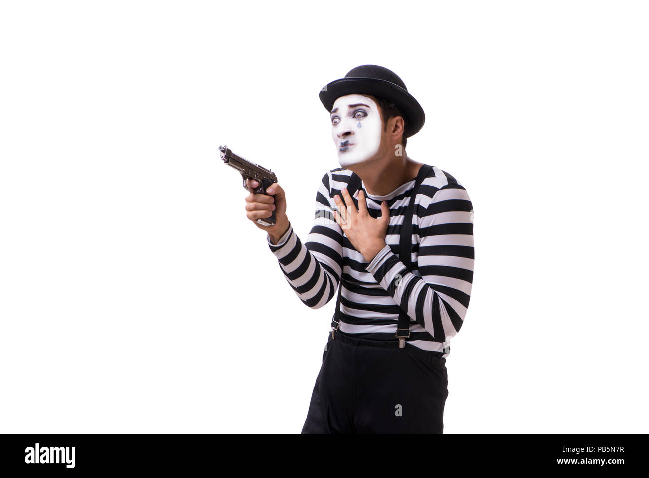 Mime with handgun isolated on white background Stock Photo - Alamy