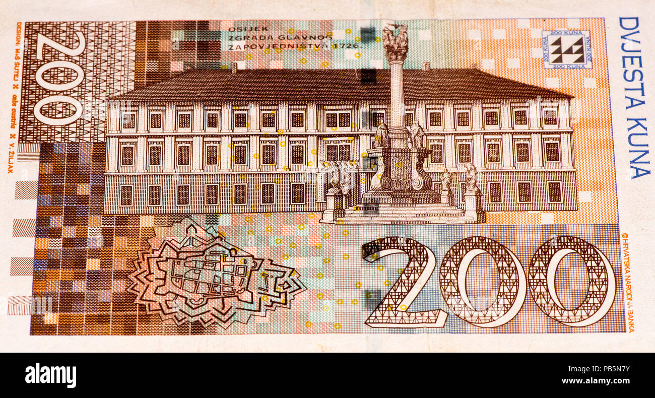 VELIKIE LUKI, RUSSIA - JULY 30, 2015: 200 Croatian kunas bank note ...