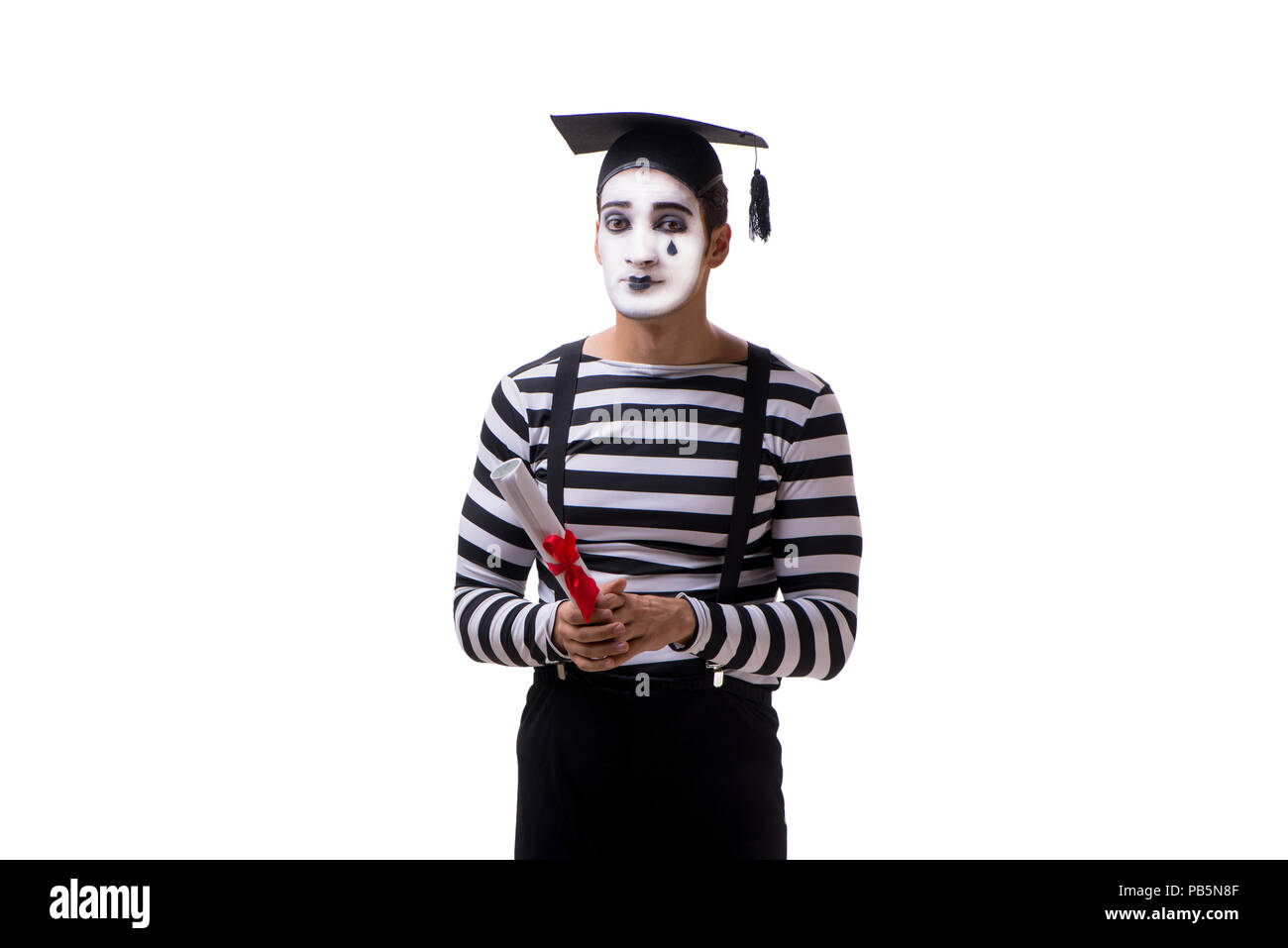 Mime with mortarboard isolated on white background Stock Photo - Alamy
