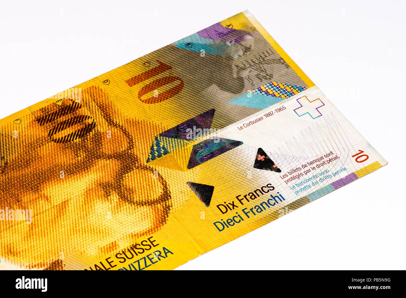 10 Suisse francs bank note. Suisse franc is the national currency of ...