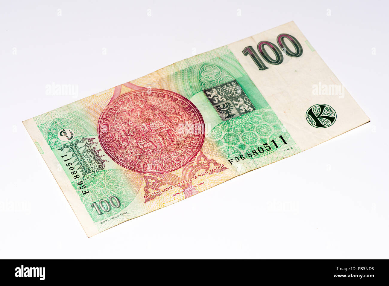 100 Czech crowns bank note. Crown is the national currency of Czech ...