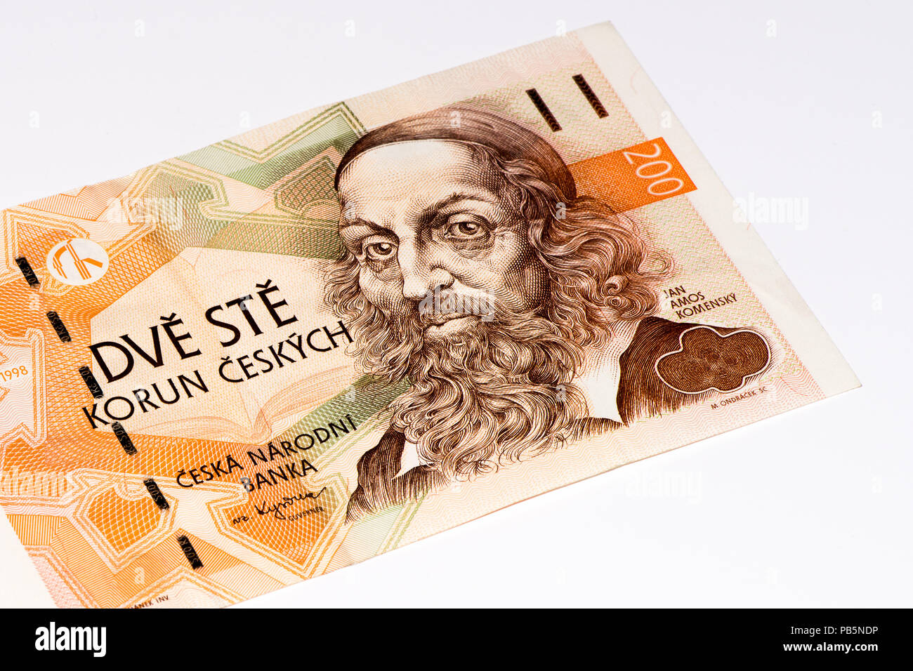 200 Czech crowns bank note. Crown is the national currency of Czech ...
