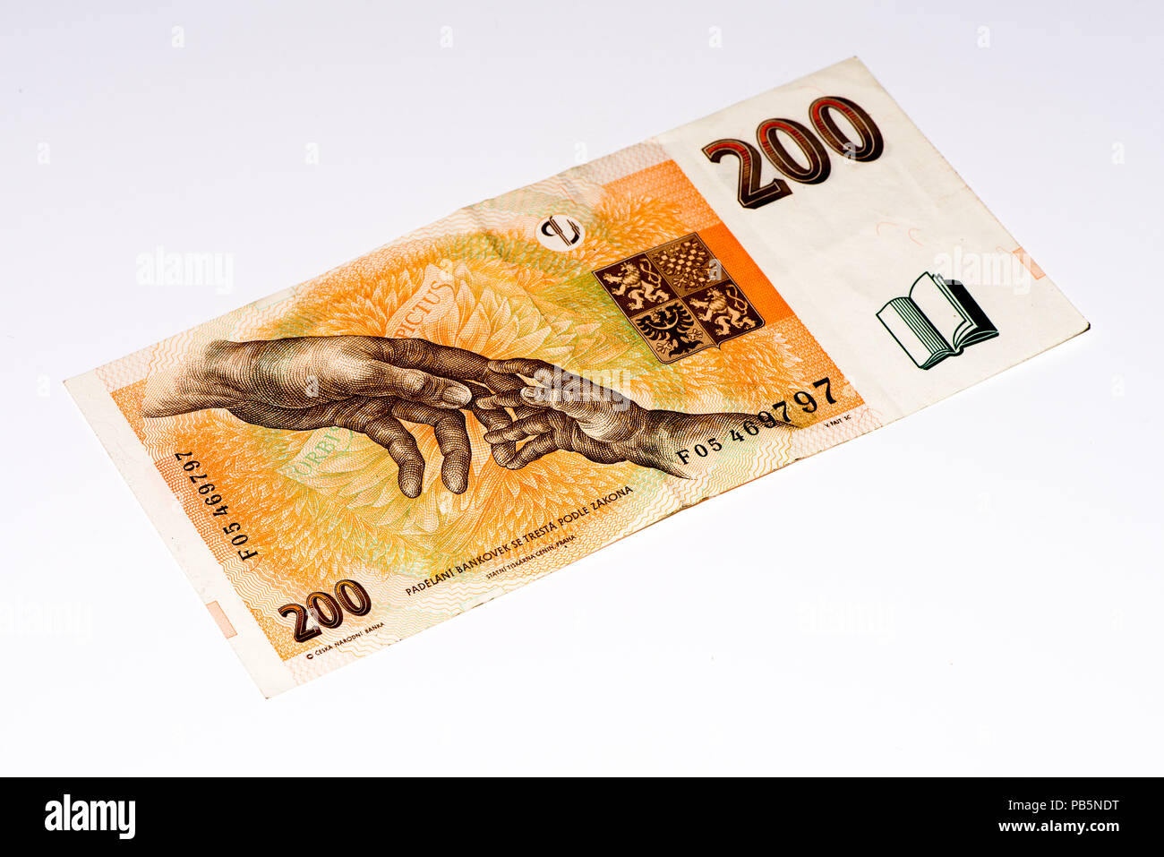 200 Czech crowns bank note. Crown is the national currency of Czech ...