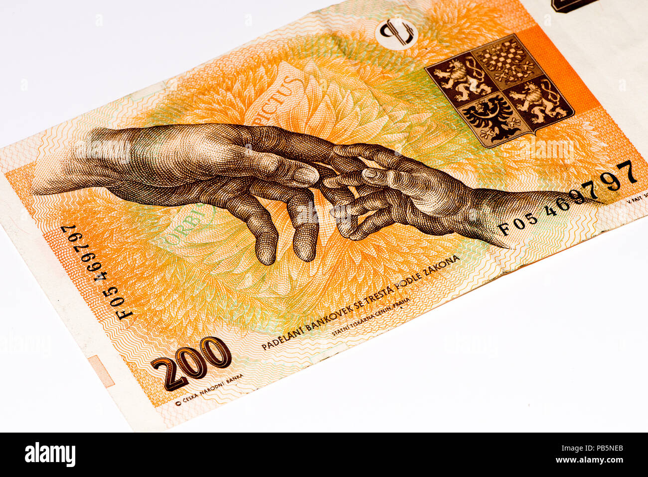 200 Czech crowns bank note. Crown is the national currency of Czech ...