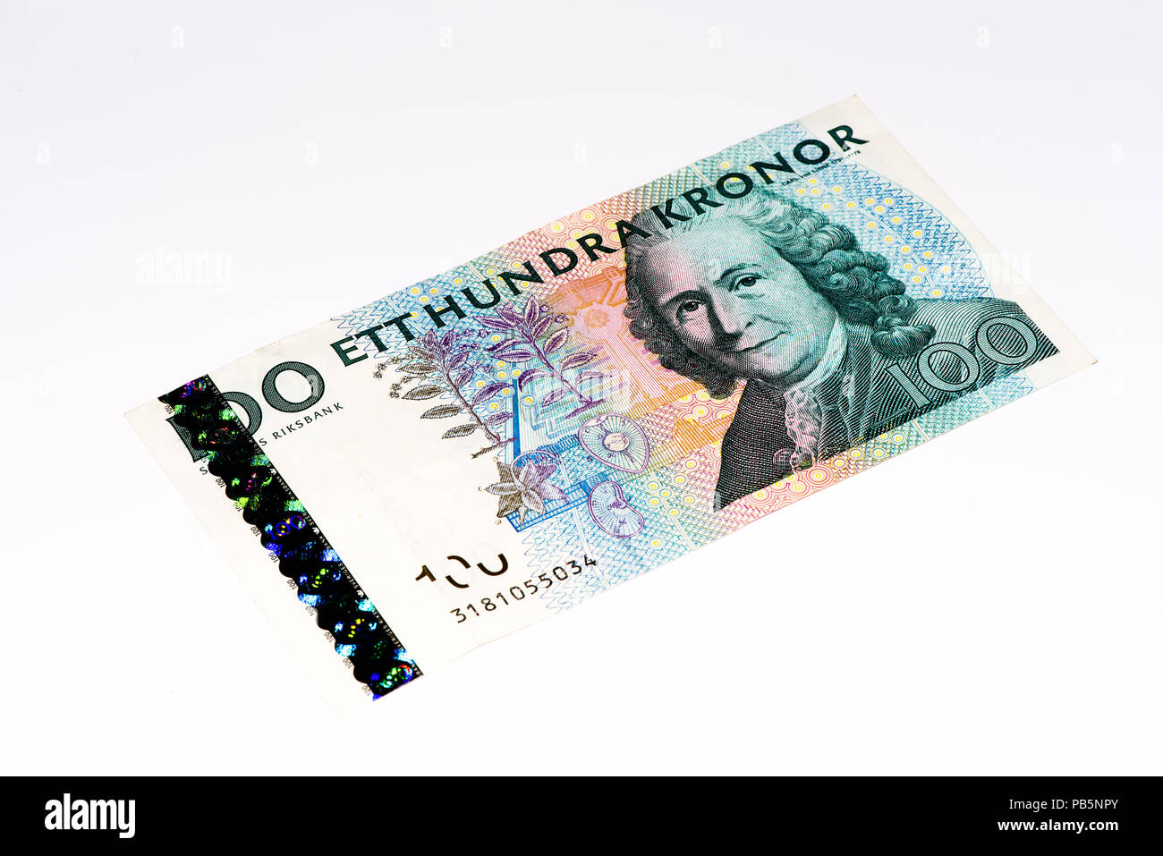 100 Swedish crown bank note. Swedish crown is the national currency of ...