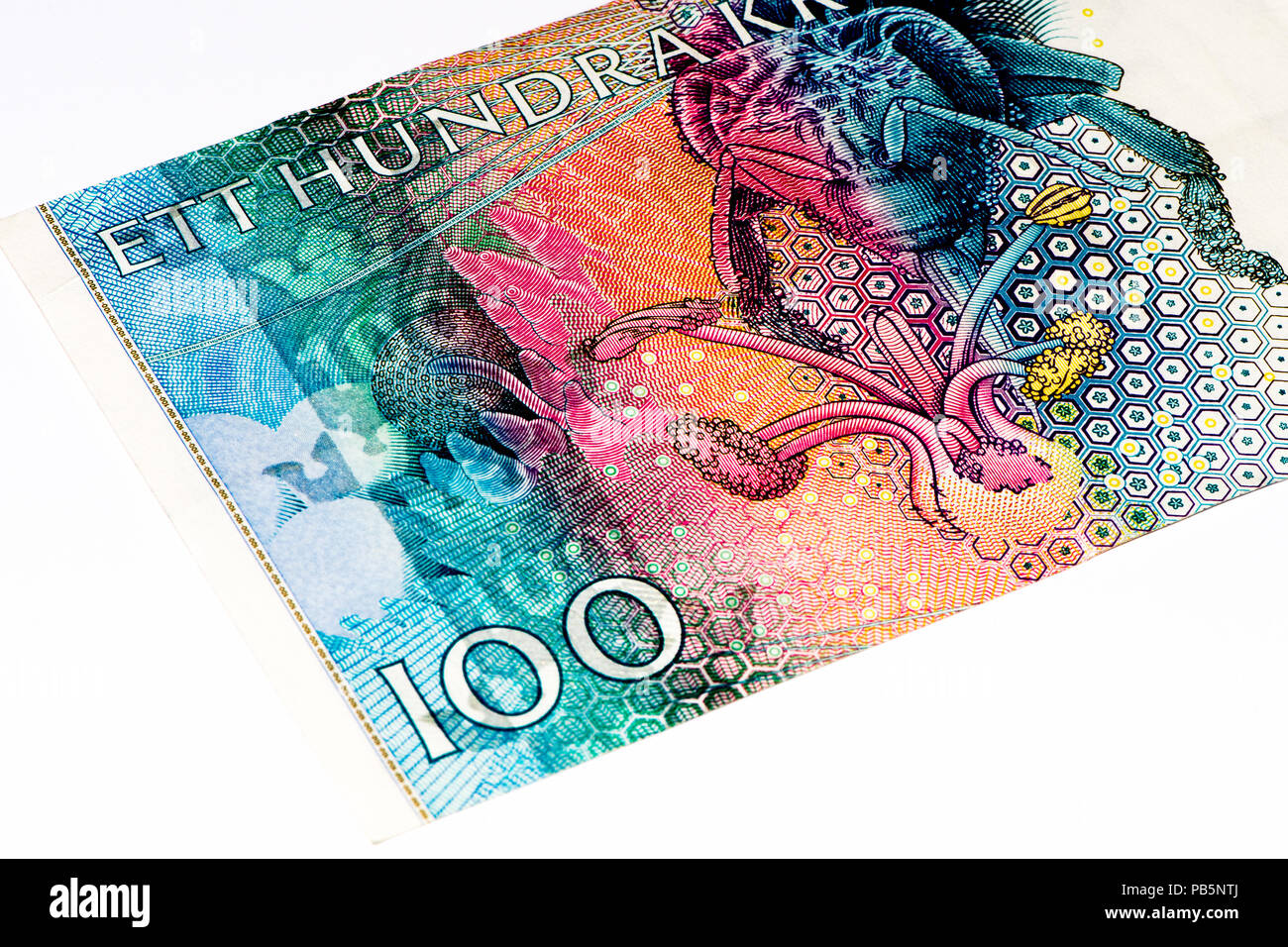 100 Swedish crown bank note. Swedish crown is the national currency of ...