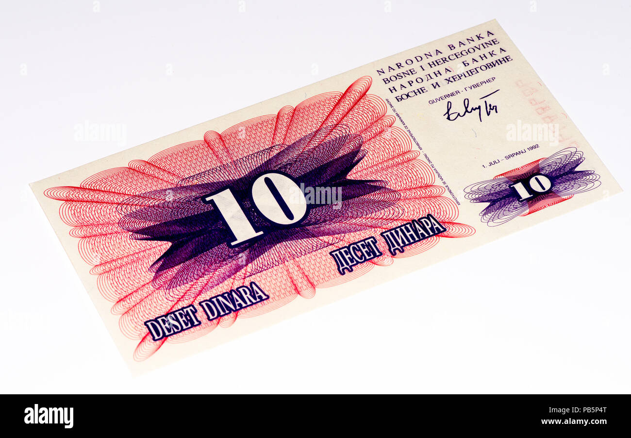 10 Bosnian dinara bank note. Bosnian dinara is the national currency of ...