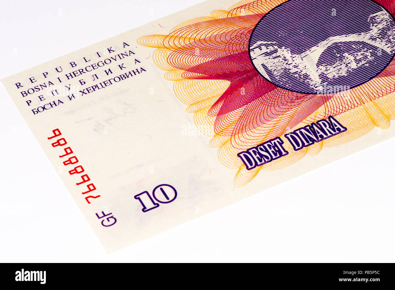 10 Bosnian dinara bank note. Bosnian dinara is the national currency of ...