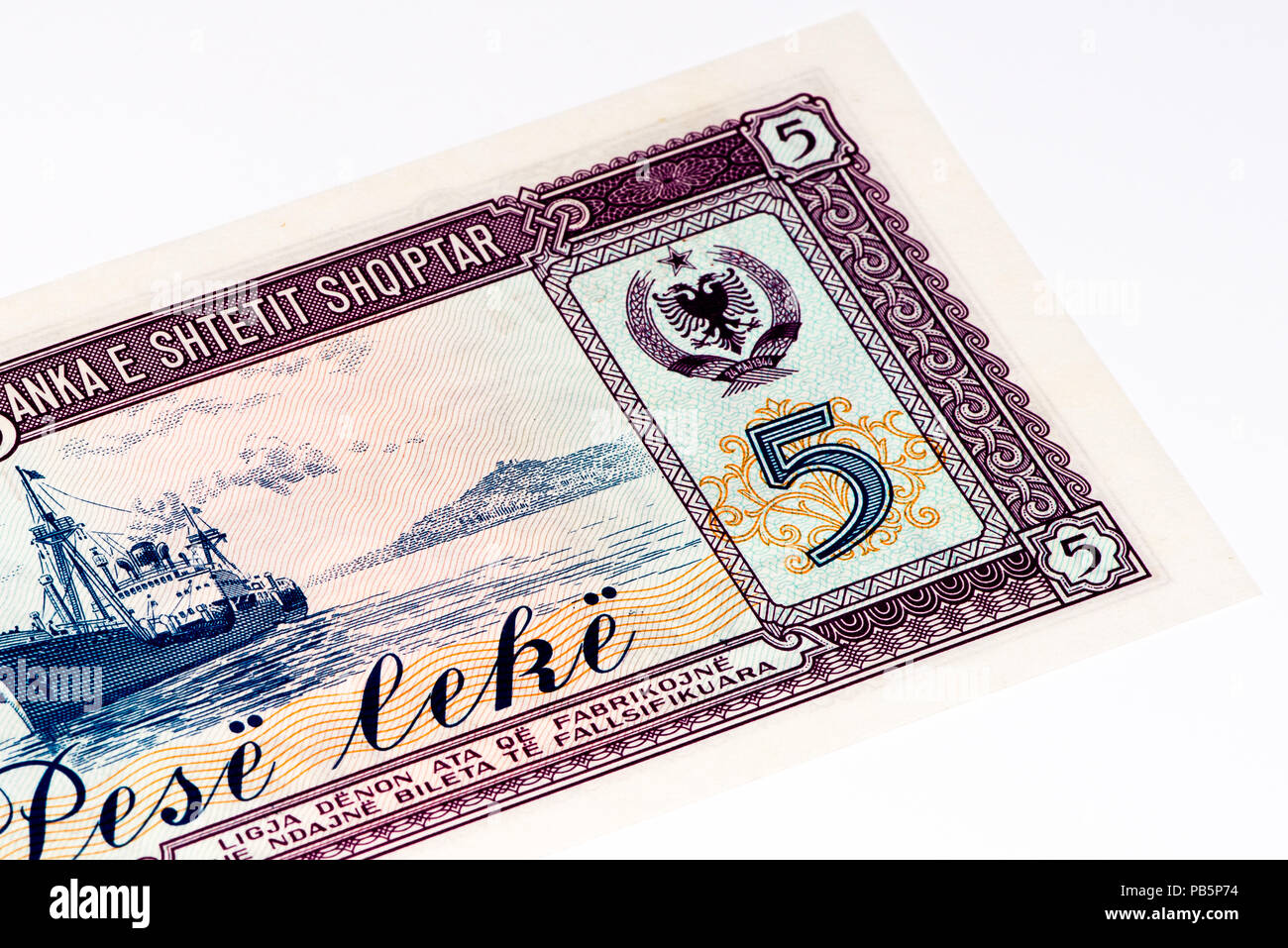 5 Albanian lek bank note. Albanian lek is the national currency of ...