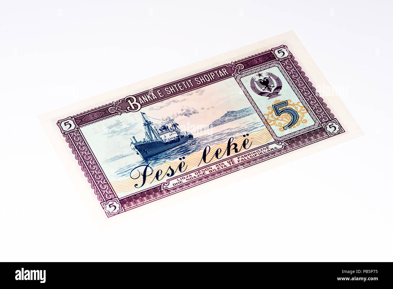 5 Albanian lek bank note. Albanian lek is the national currency of ...