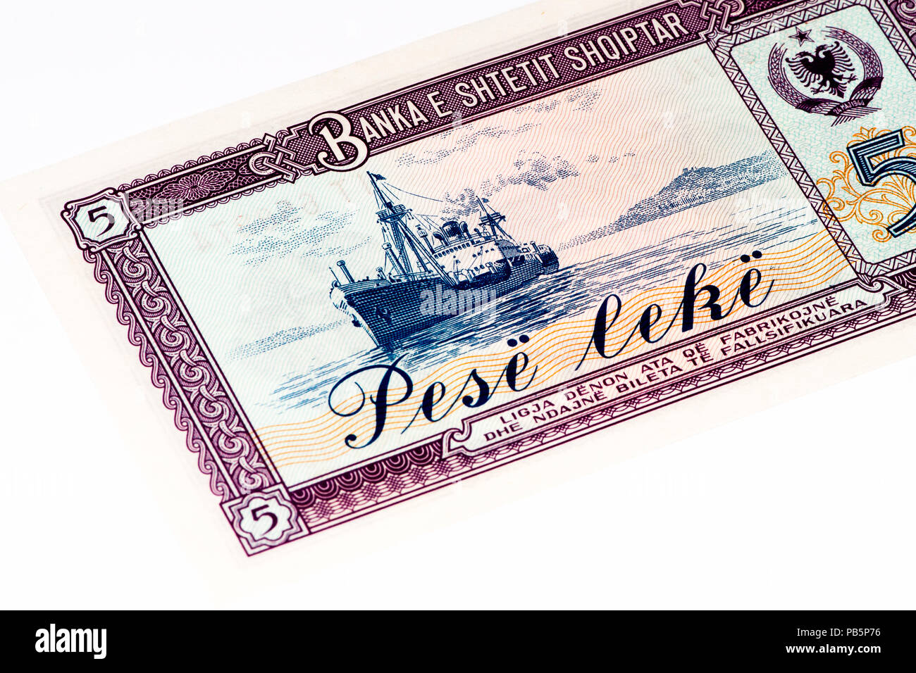 5 Albanian lek bank note. Albanian lek is the national currency of ...