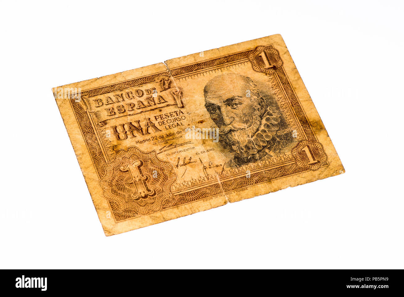 1 Spanish peseta bank note. Peso is the former currency of Spain Stock ...