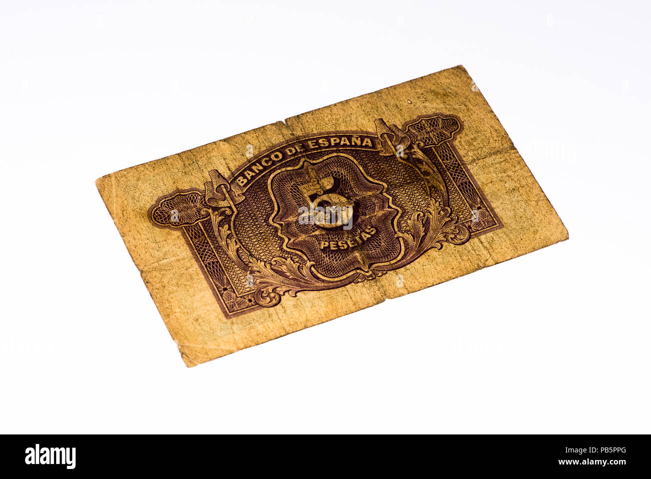 5 Spanish pesetas bank note. Peso is the former currency of Spain Stock ...