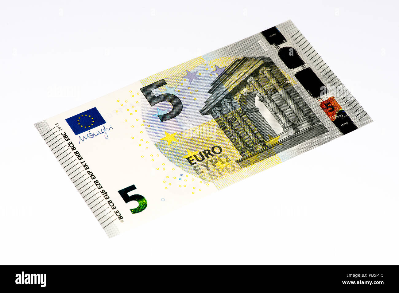 5 euros bank note. Euro is the national currency of the European Union ...