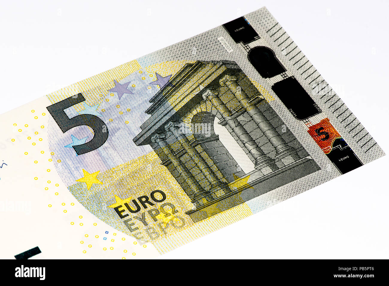 5 euros bank note. Euro is the national currency of the European Union ...