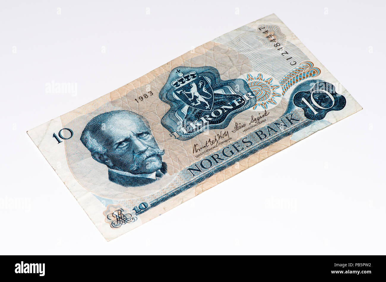 10 Norwegian krone bank note. Norwegian krone is the national currency ...