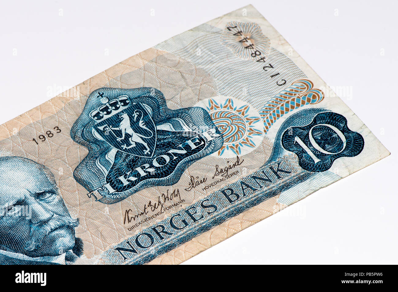 10 Norwegian krone bank note. Norwegian krone is the national currency ...