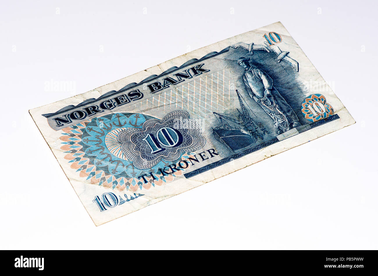 10 Norwegian krone bank note. Norwegian krone is the national currency ...